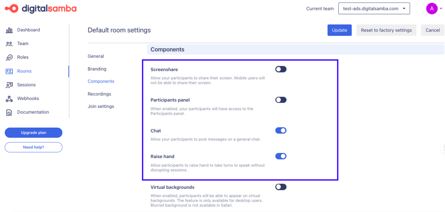 How to Configure Your Room Default in Digital Samba Using the Dashboard